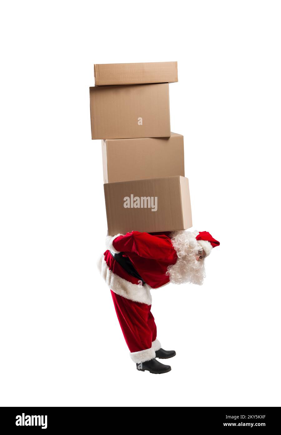 Santa claus carry a stack of boxes for Christmas Stock Photo - Alamy