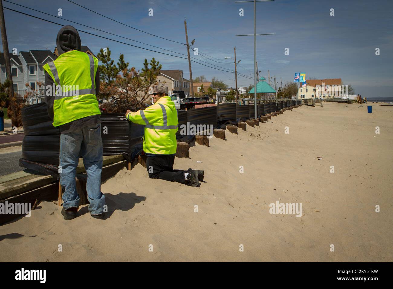 Public Works Constructs Temporary Barricades. New Jersey Hurricane ...