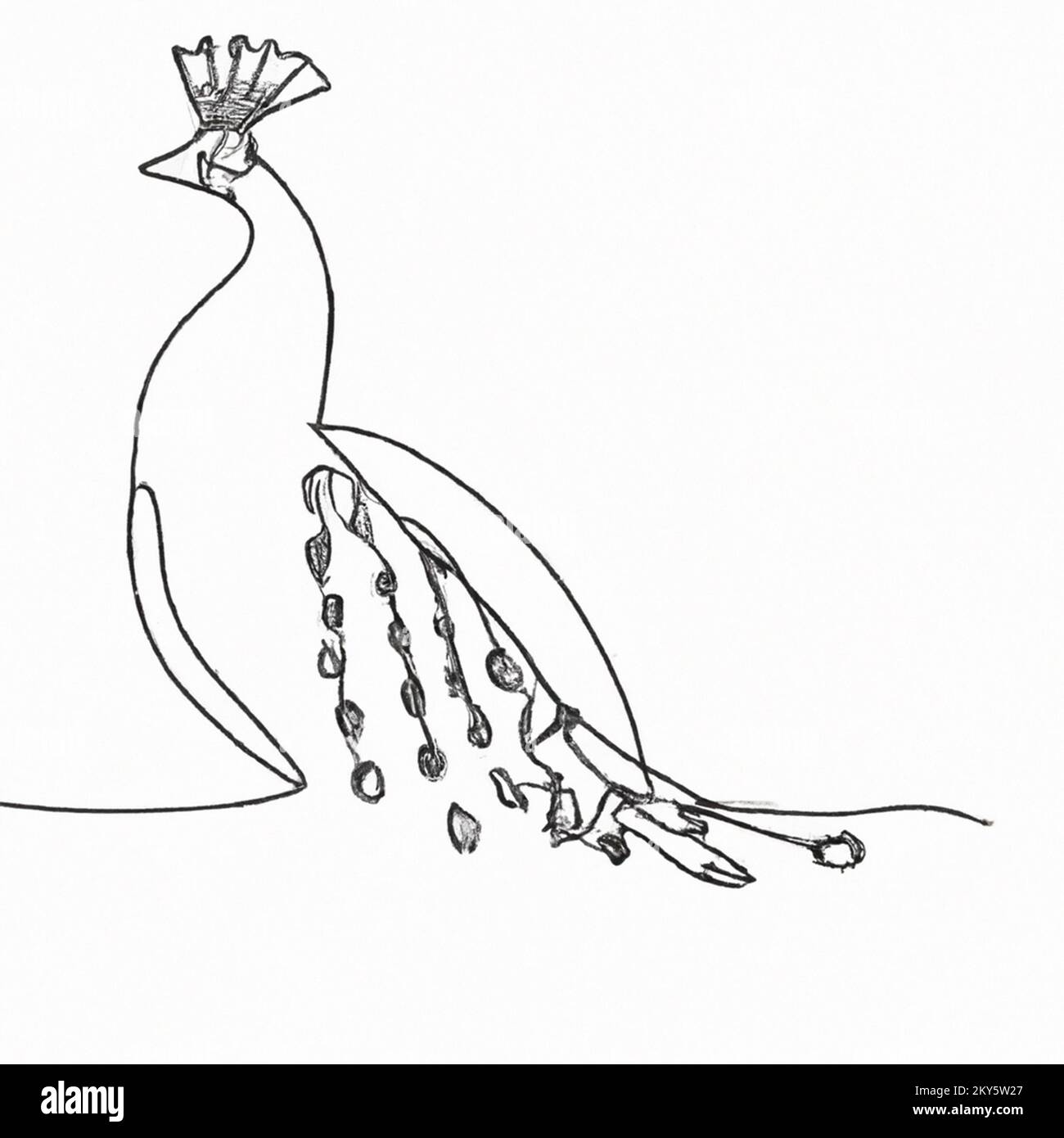 Illustration of a one-line minimalistic doodle sketch of a peacock on a ...