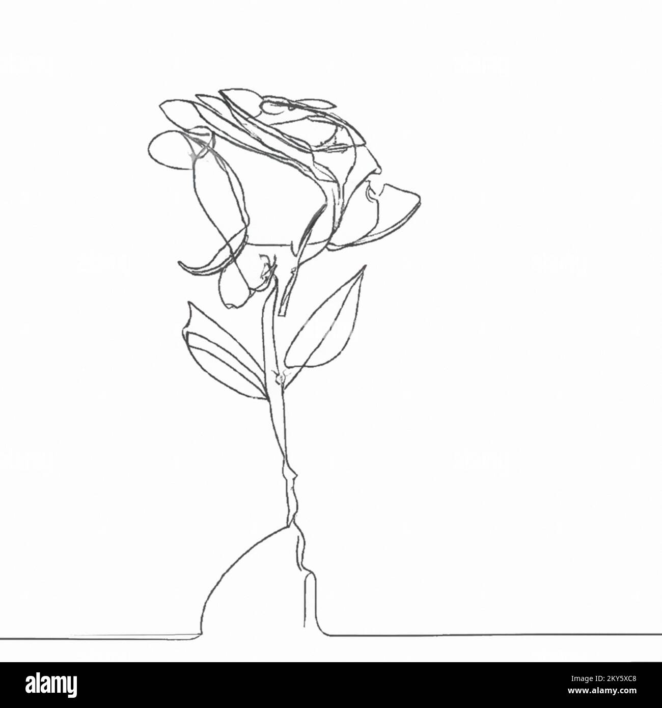 Illustration of a one-line minimalistic doodle sketch of a rose on a ...