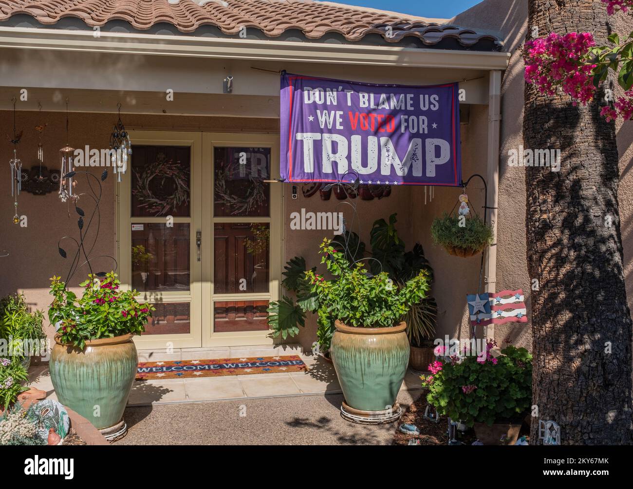 pro Trump banner declaring "DON'T BLAME US WE VOTED FOR TRUMP ...