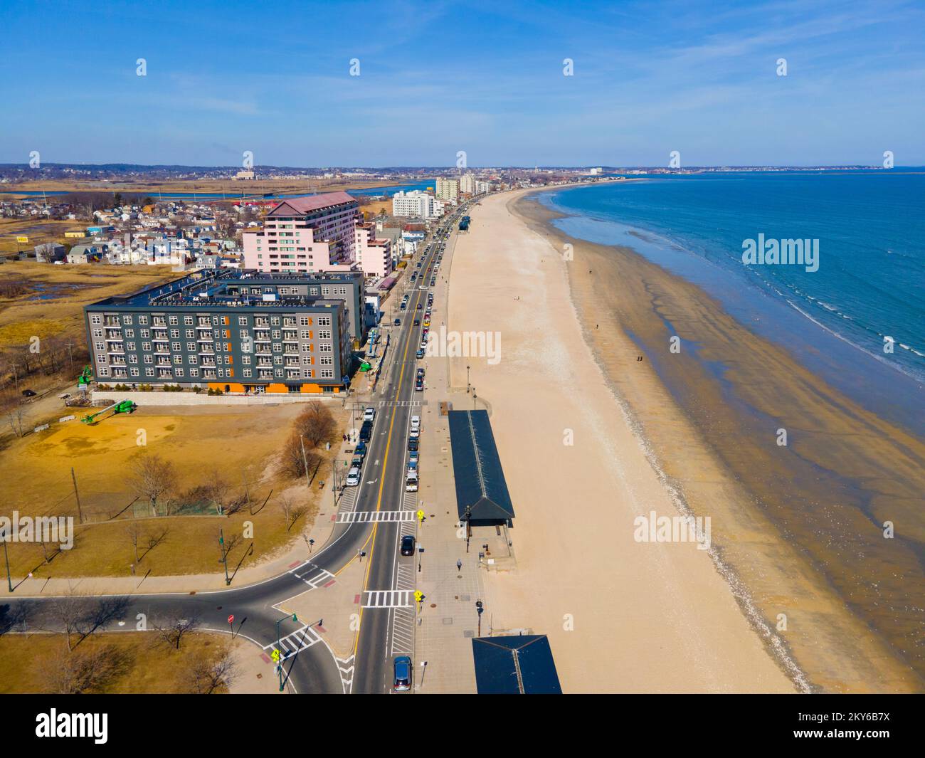 Revere Beach aerial view and historic coastal area in spring in city of ...