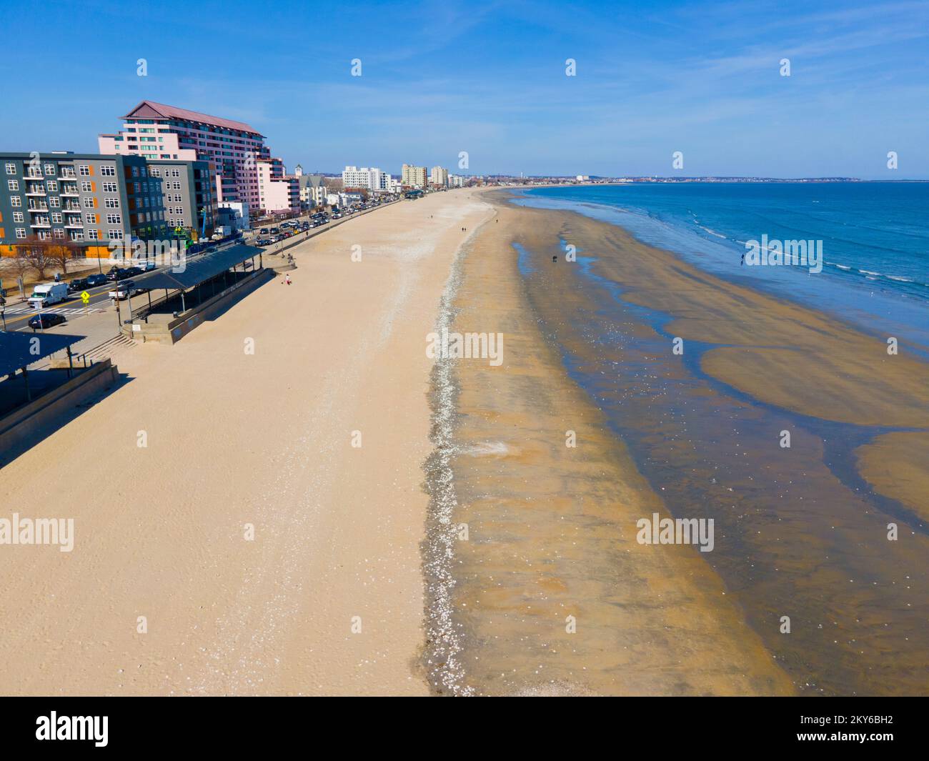 Revere Beach aerial view and historic coastal area in spring in city of ...