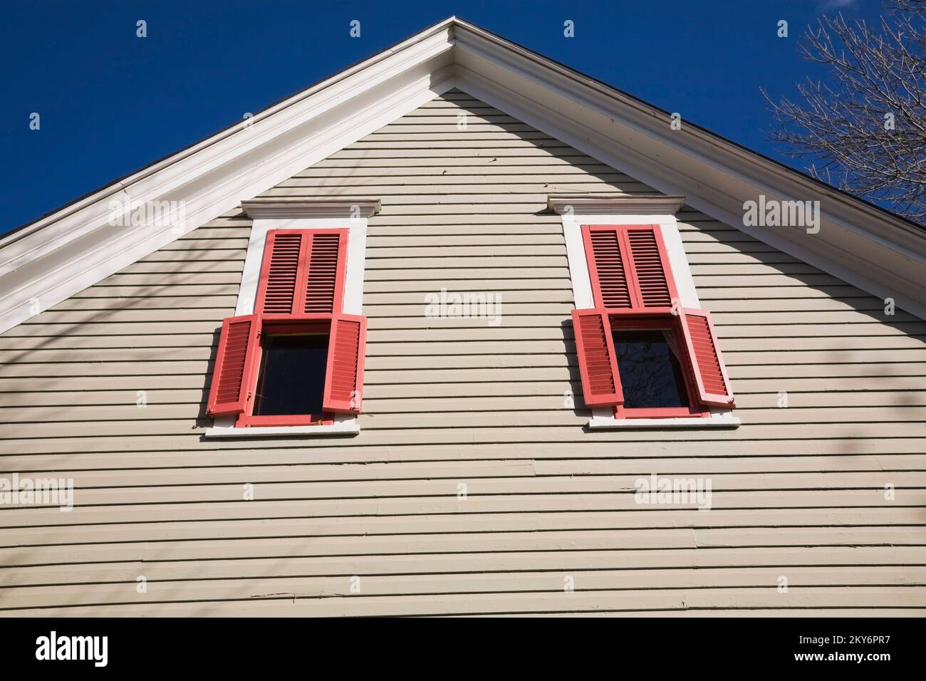 Windows on the side of old 1904 two story Victorian style home Stock ...