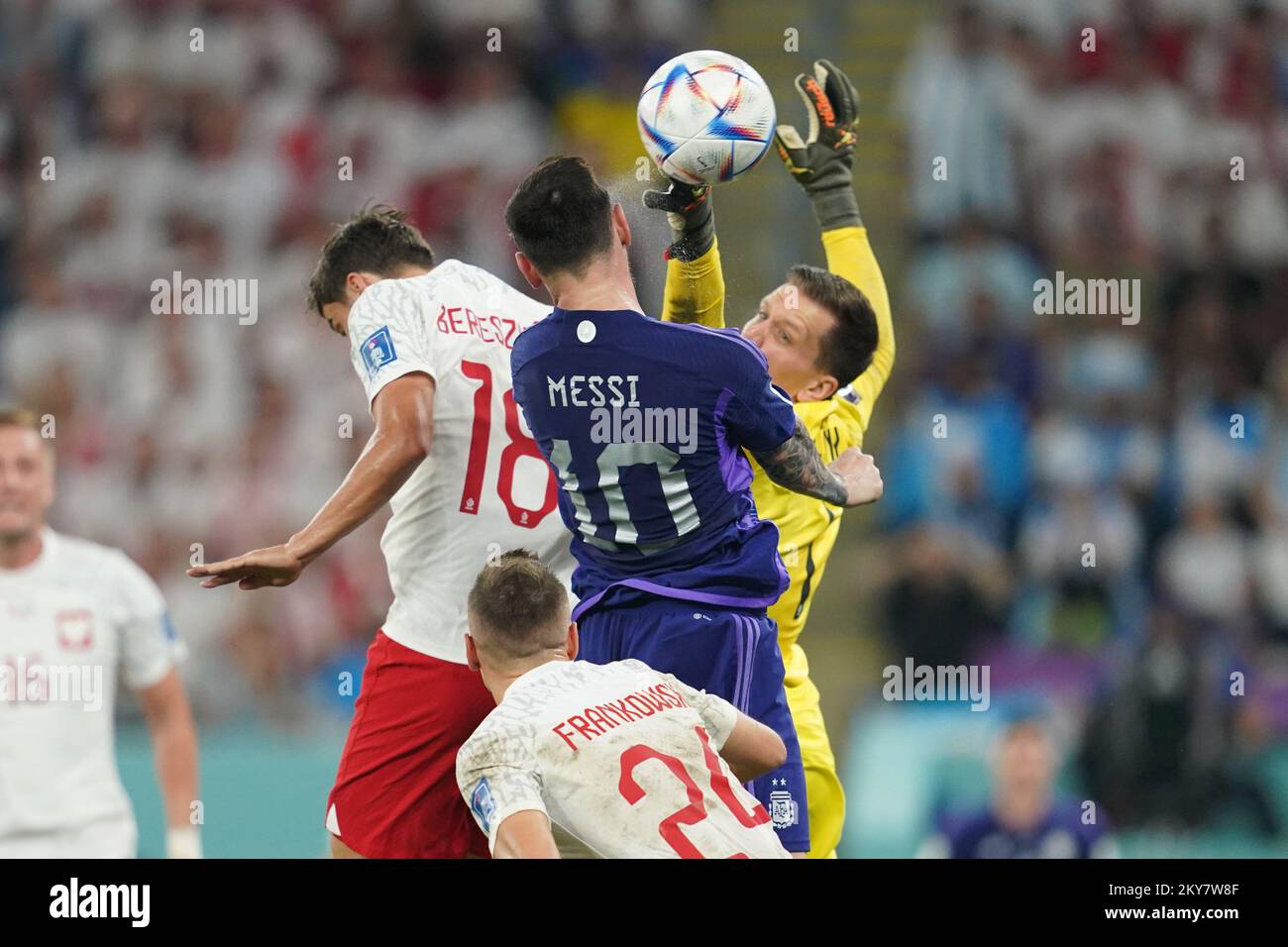 DOHA, QATAR - NOVEMBER 30: Player of Argentina Lionel Messi fights for ...
