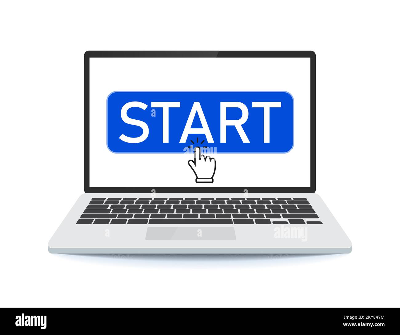Start button on a laptop with a cursor. Vector illustration Stock ...