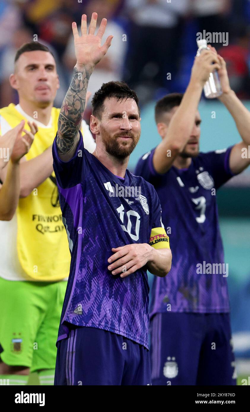Doha, Qatar. 30th Nov, 2022. Lionel Messi of Argentina celebrates the ...