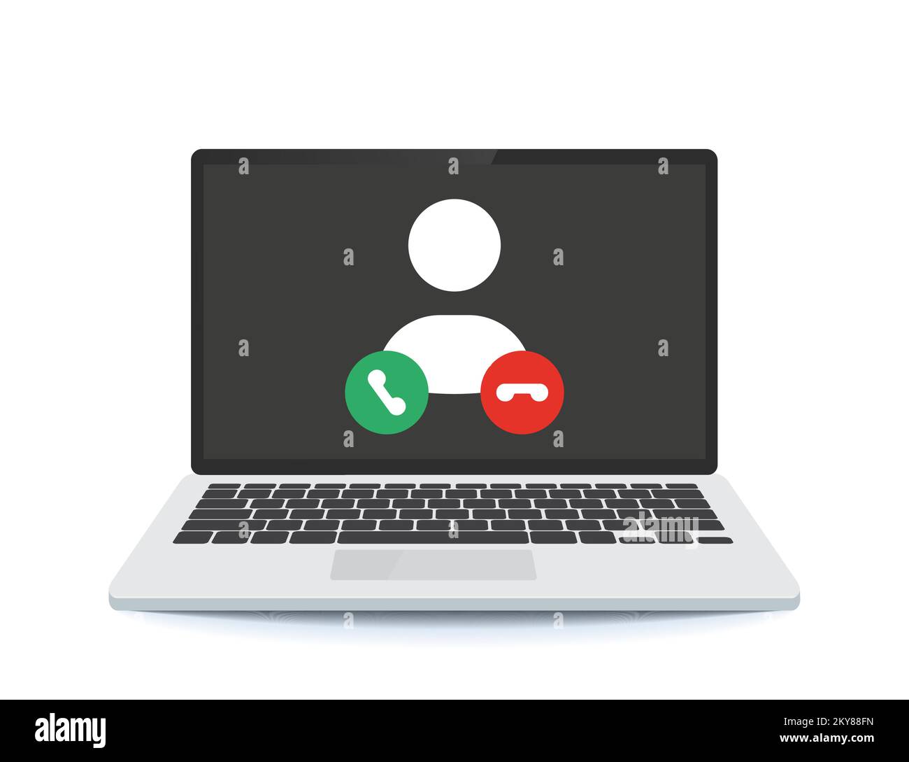 Video call on laptop screen. Laptop with incoming call, man profile ...