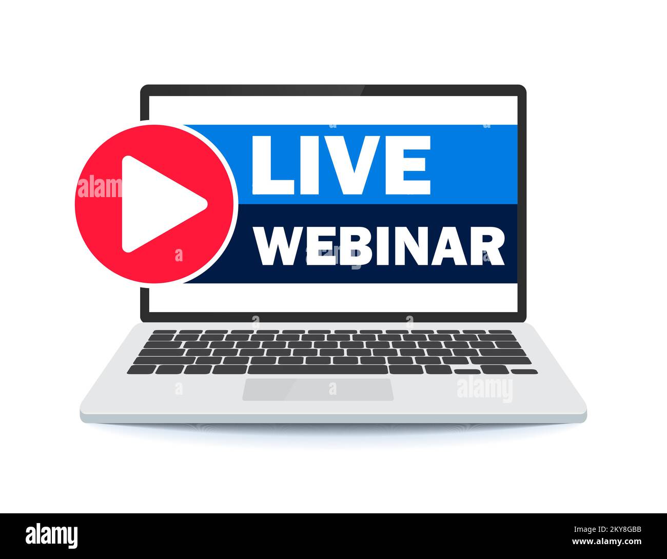 Vector illustration of a webinar with a laptop. Background banner ...