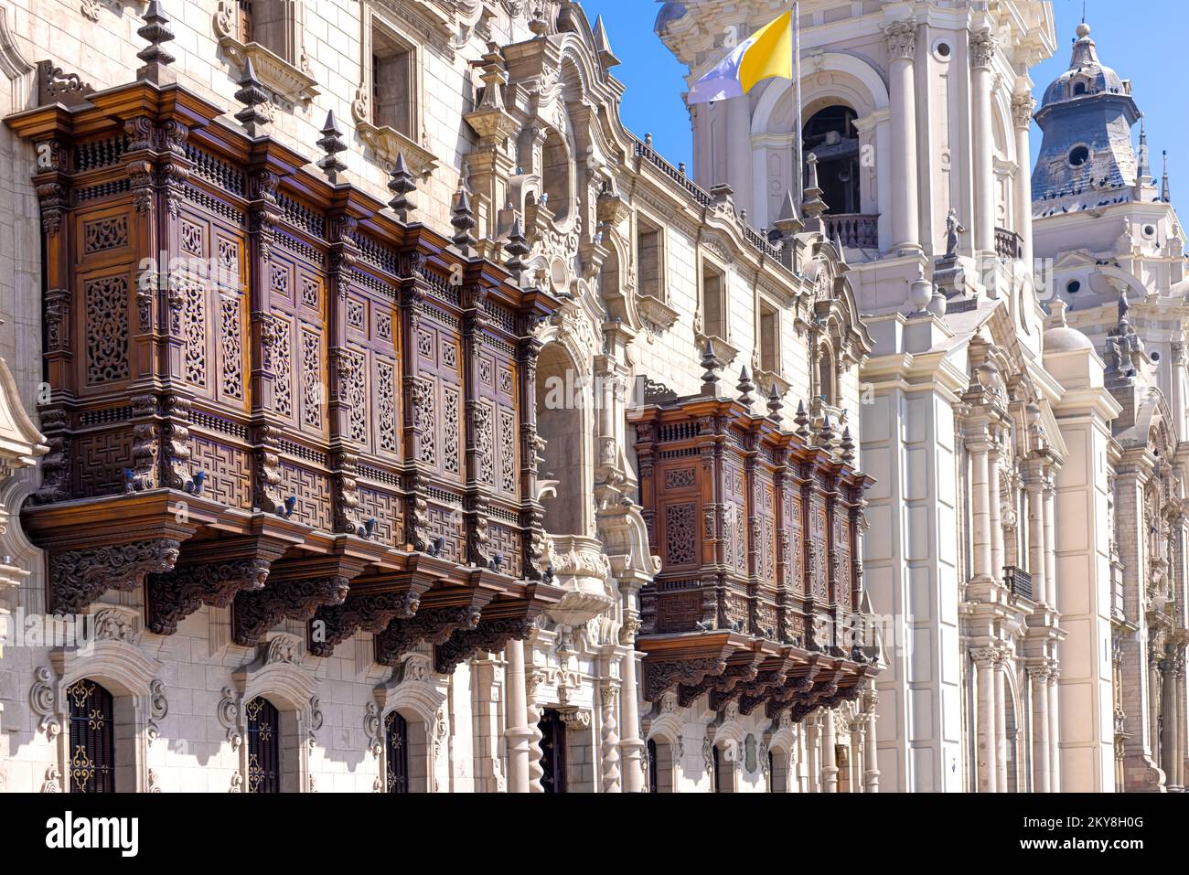 Lima, Peru, Archbishop Palace on colonial Central plaza Mayor or Plaza ...