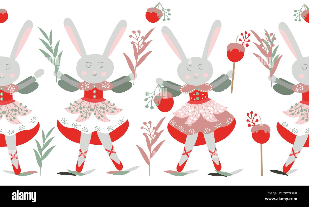 border with dancing rabbits for the new year Stock Vector Image & Art ...