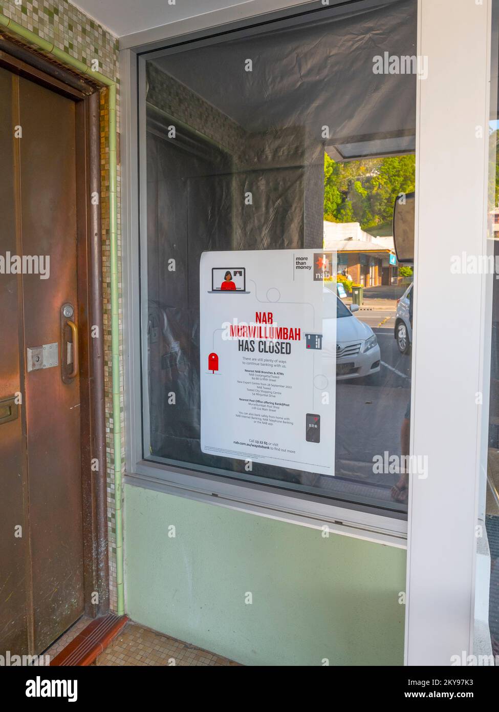 Sign confirming the NAB at Murwillumbah has closed Stock Photo - Alamy