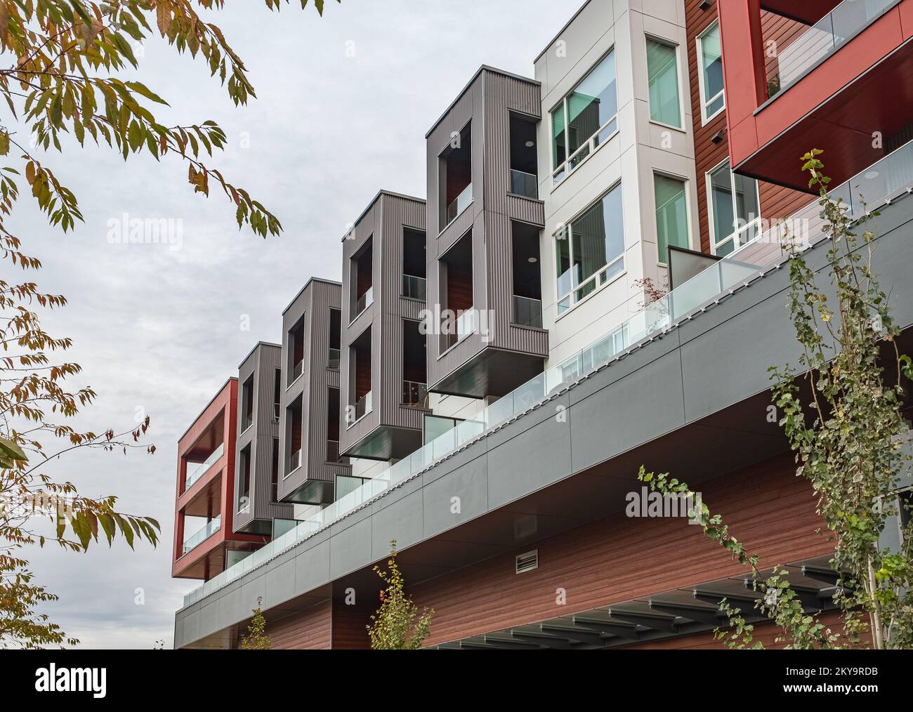 Front view of modern designed concrete residential house. Apartment ...