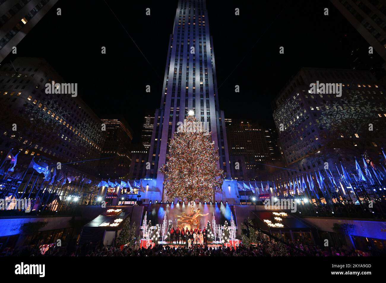The Rockefeller Center Christmas stands lit at the 90th annual ...