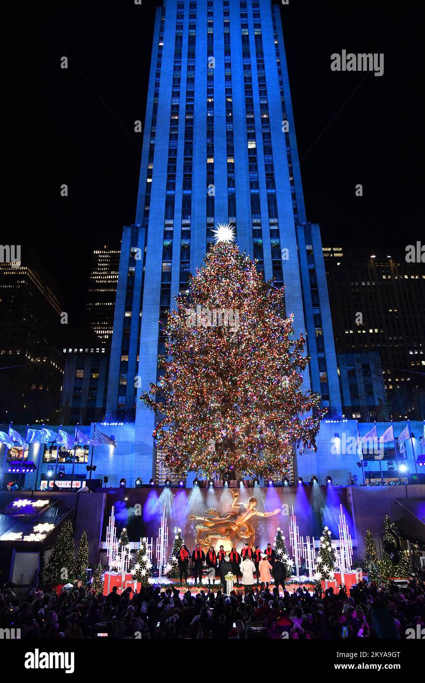 The Rockefeller Center Christmas stands lit at the 90th annual ...