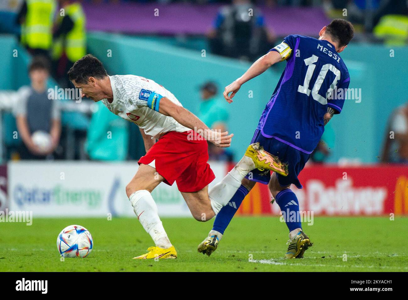 Lionel Messi of Argentina and Robert Lewandowski of Poland during the ...