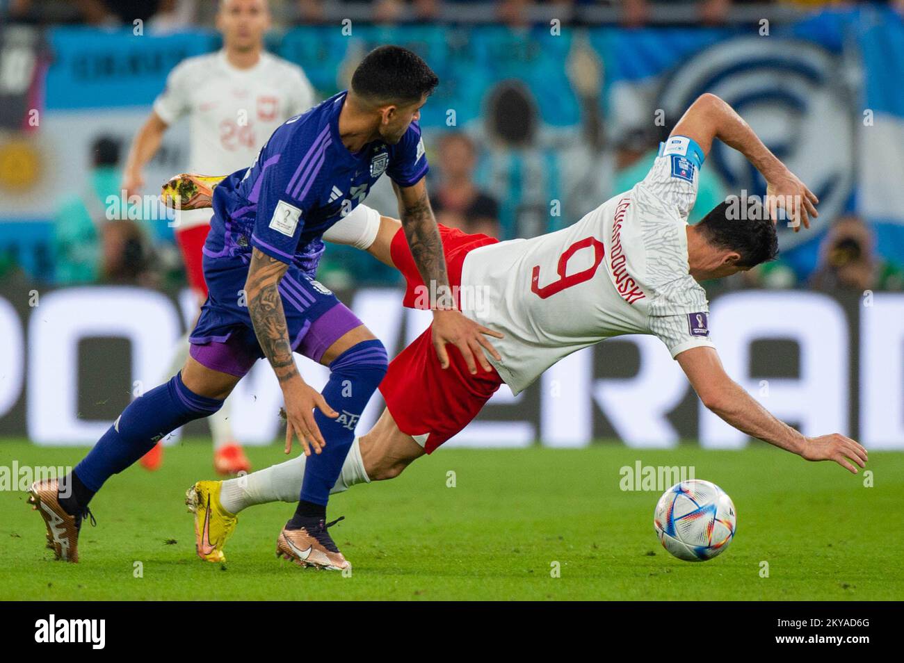Robert Lewandowski of Poland fouled during the FIFA World Cup Qatar 2022 Group C match between ...
