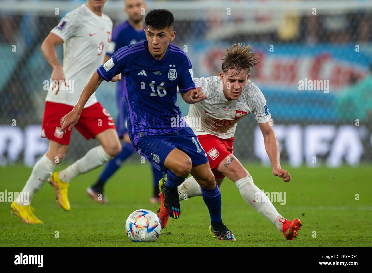 Thiago Almada of Argentina and Michal Skoras of Poland during the FIFA ...