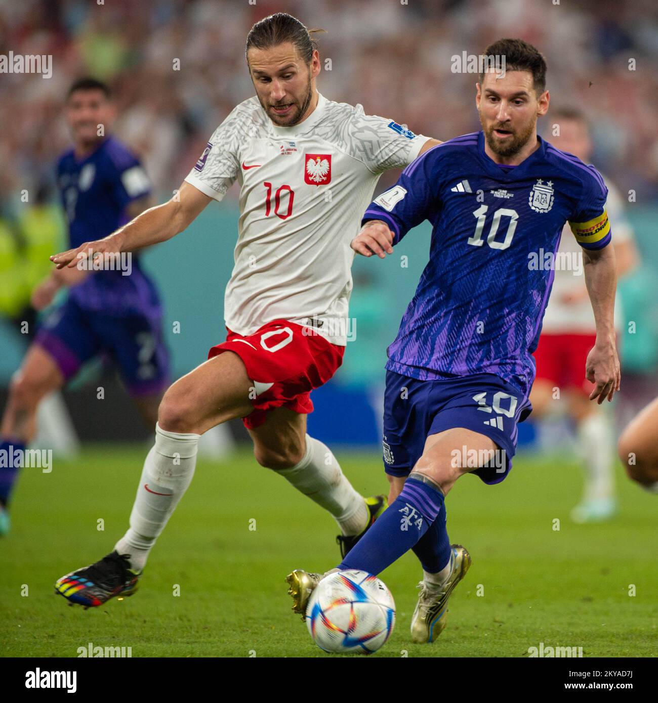 Lionel Messi of Argentina and Grzegorz Krychowiak of Poland during the ...