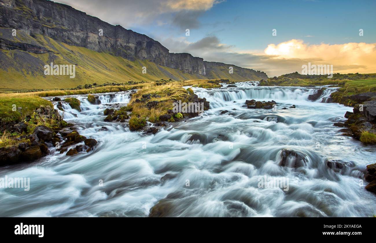 The Fossalar River, a hidden gem of Iceland, winds its way through lush ...