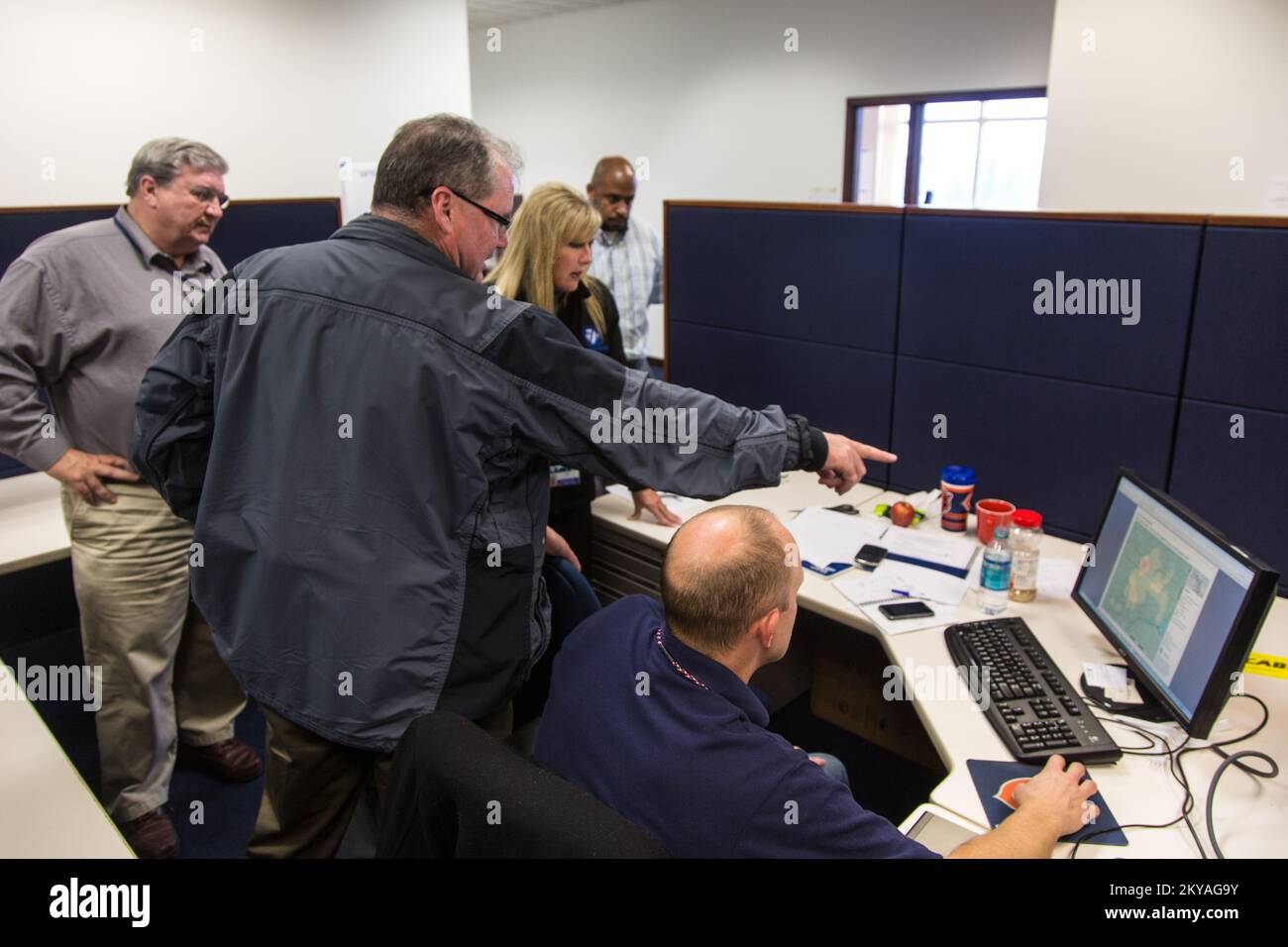 Warren, MI, October 30, 2014 - Gene Gillespie (left, pointing), FEMA ...