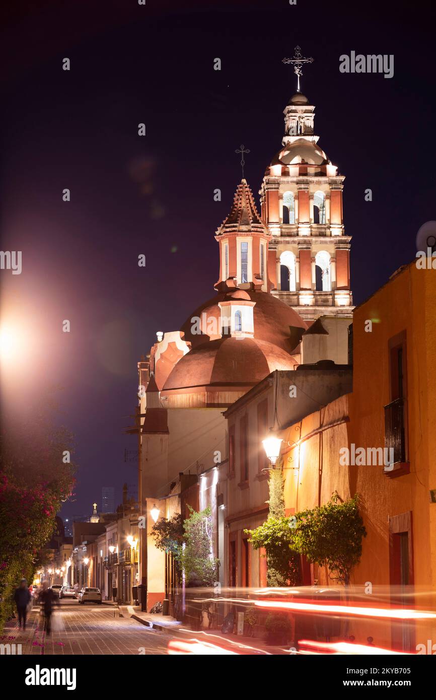 Twilight view of the colonial architecture and historic church of ...