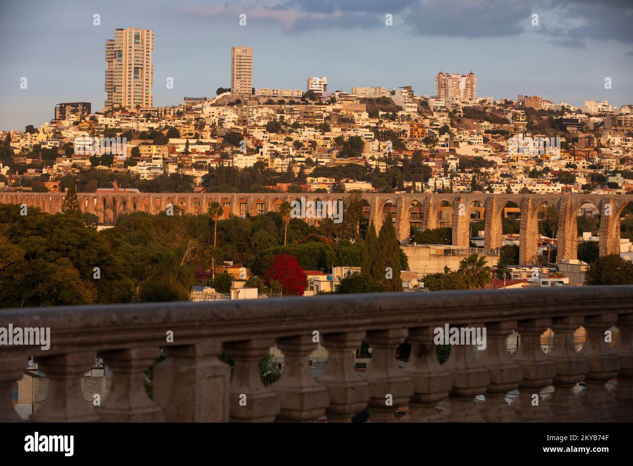 Sunset view of colonial architecture and contemporary skyline of ...