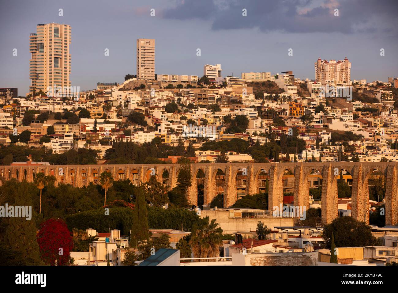 Sunset view of colonial architecture and contemporary skyline of ...
