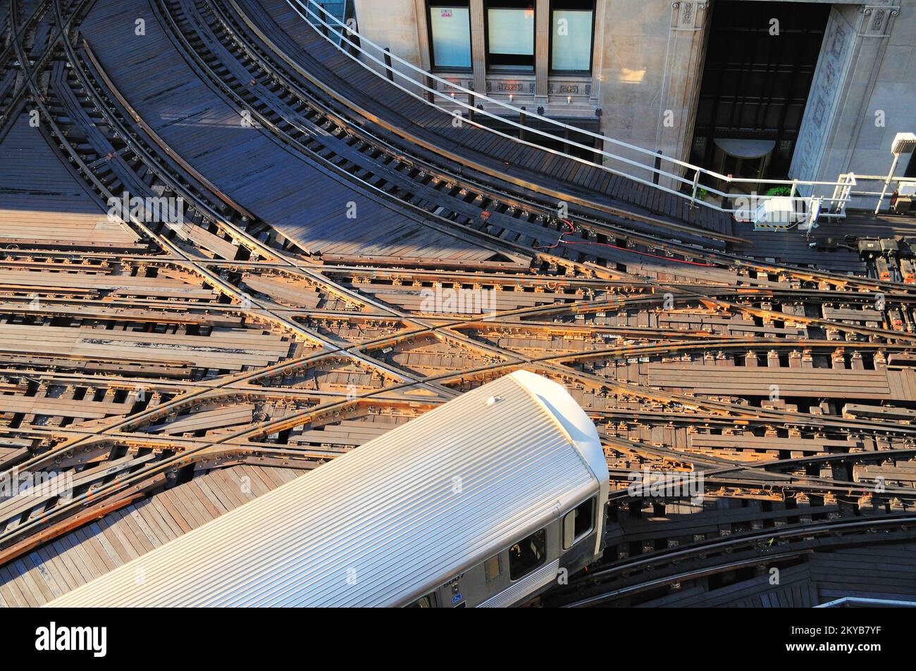 Chicago, Illinois, USA. CTA elevated train negotiates through frogs ...