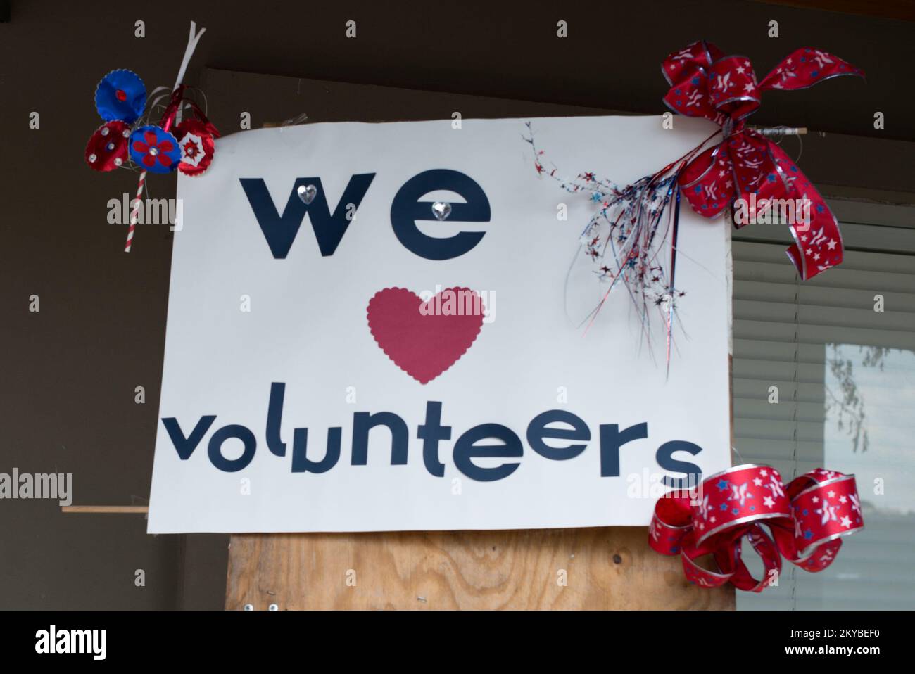 Volunteer signage outside of the Wimberley Volunteer Center which was ...