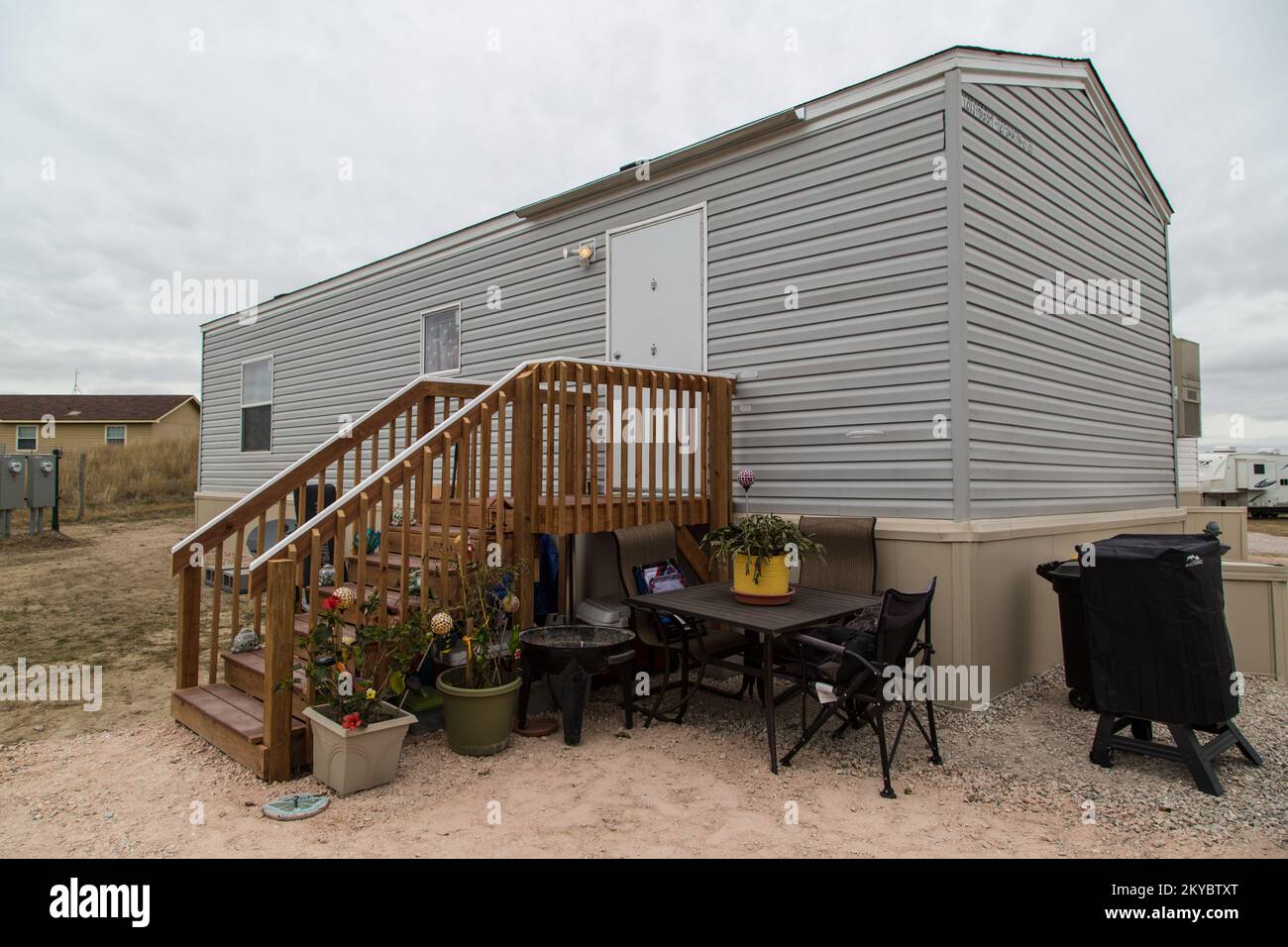 Traditional entry steps for a Manufactured Housing Unit (MHU) parked in ...