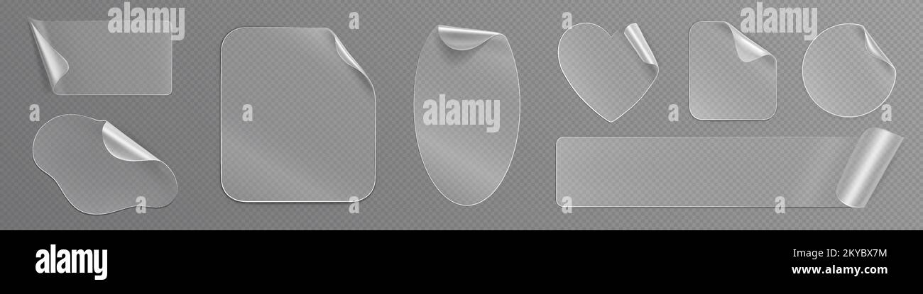 Realistic set of transparent stickers with peel off corners png ...