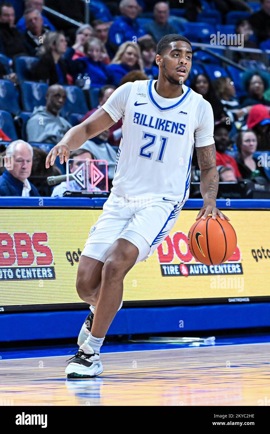 NOVEMBER 30, 2022: Saint Louis Billikens guard Sincere Parker (21) gets ready to cut across the ...