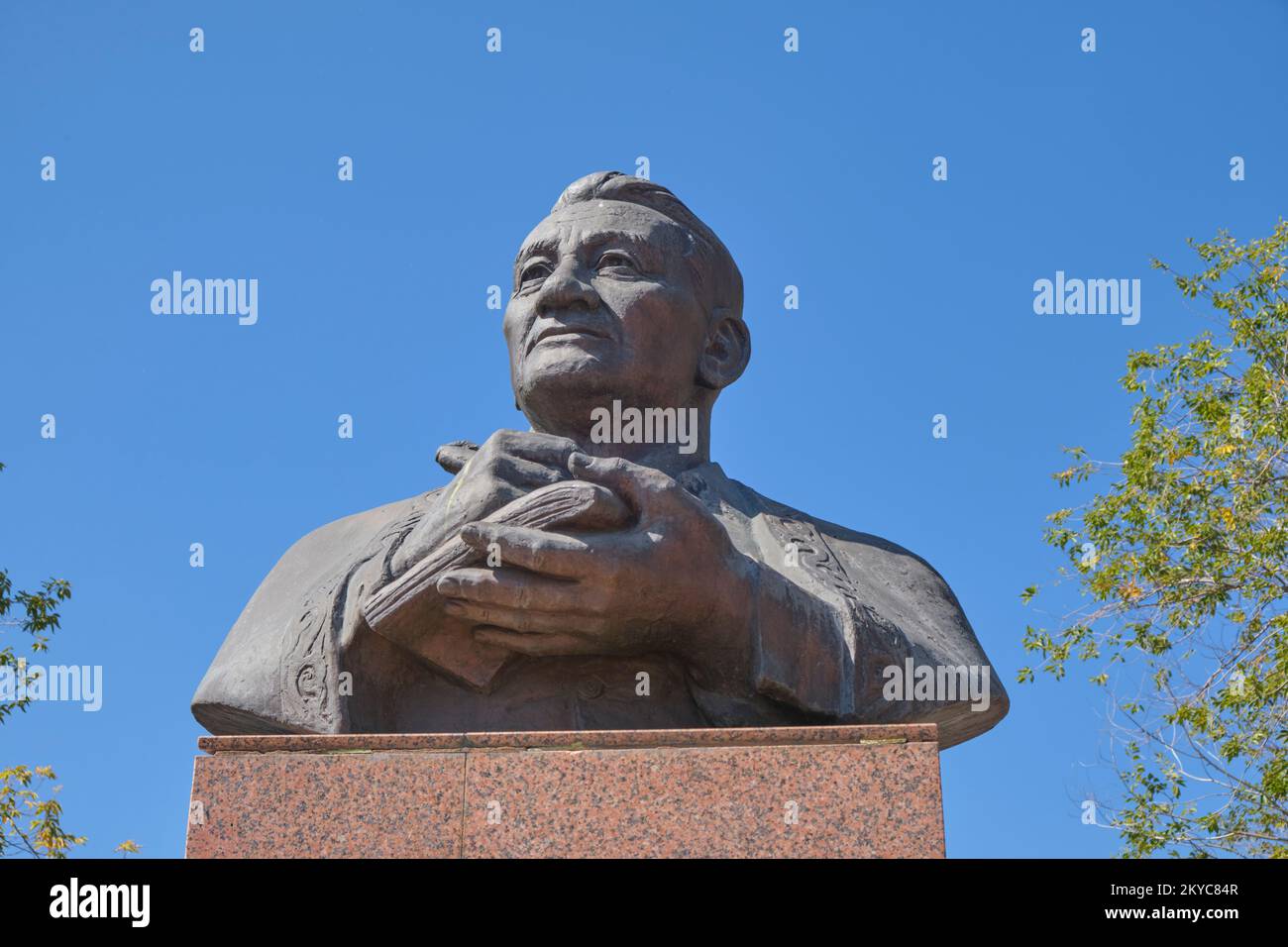 A bronze statue, sculpture in honor, tribute to the famous Kazakh ...