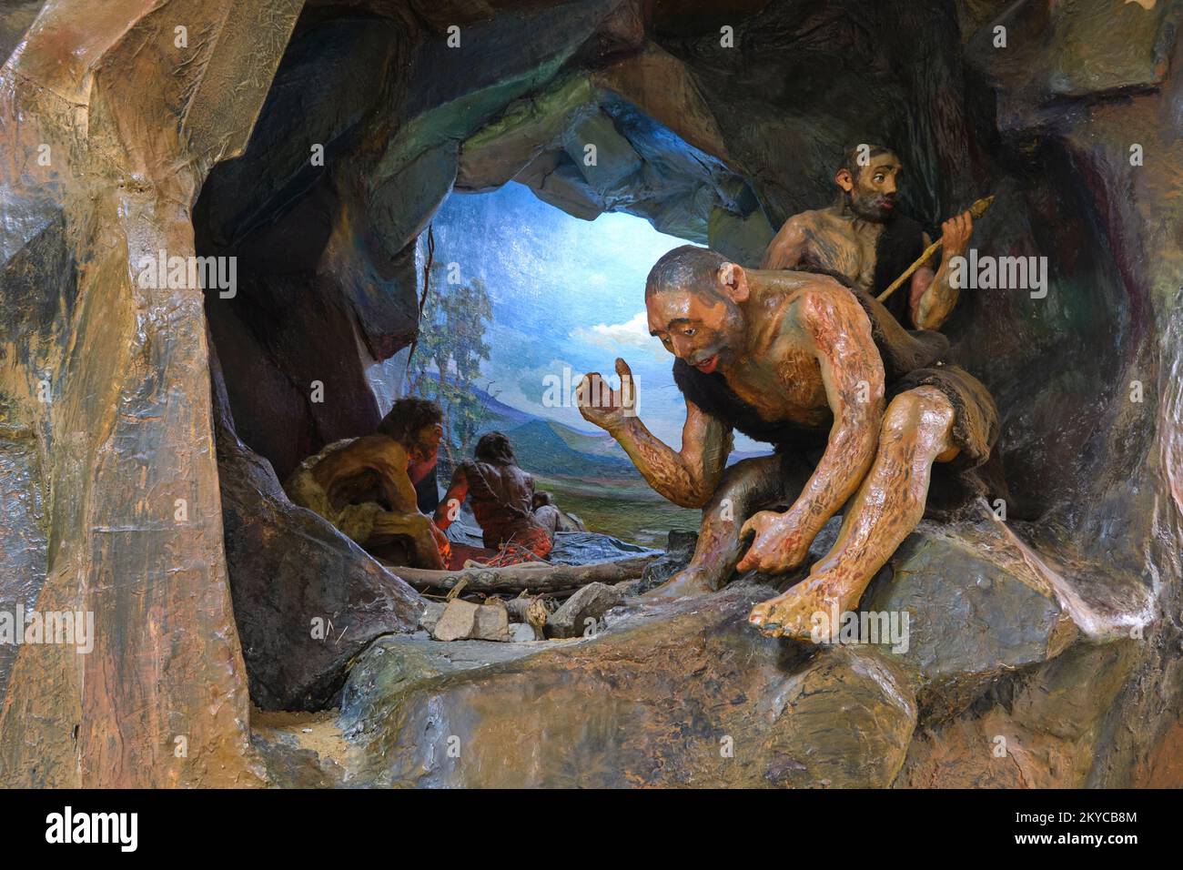 A display of ancient civilization, including a diorama of stone age man ...