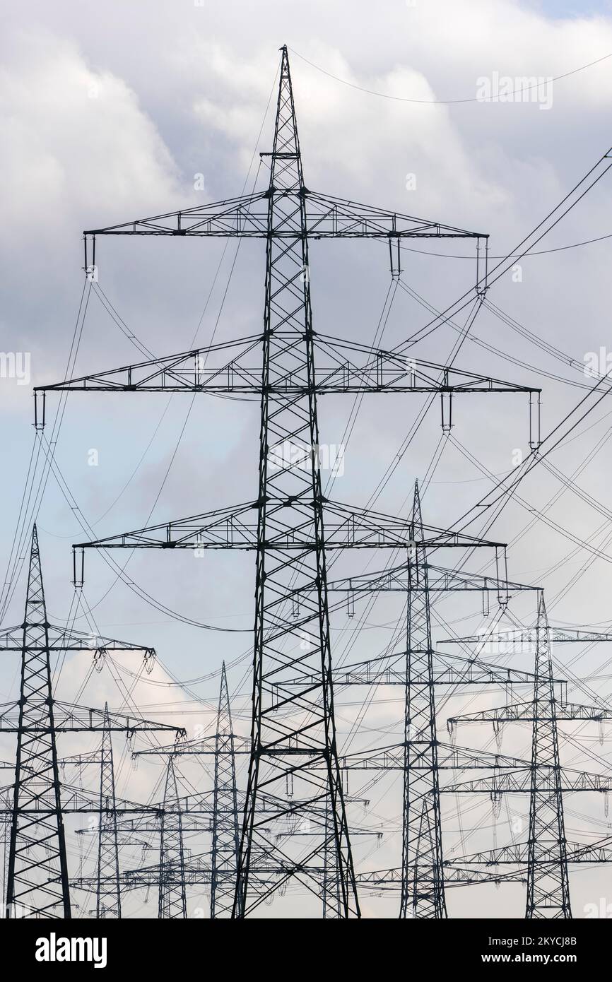 High-voltage pylons, overhead lines, power lines, Baden-Wuerttemberg ...