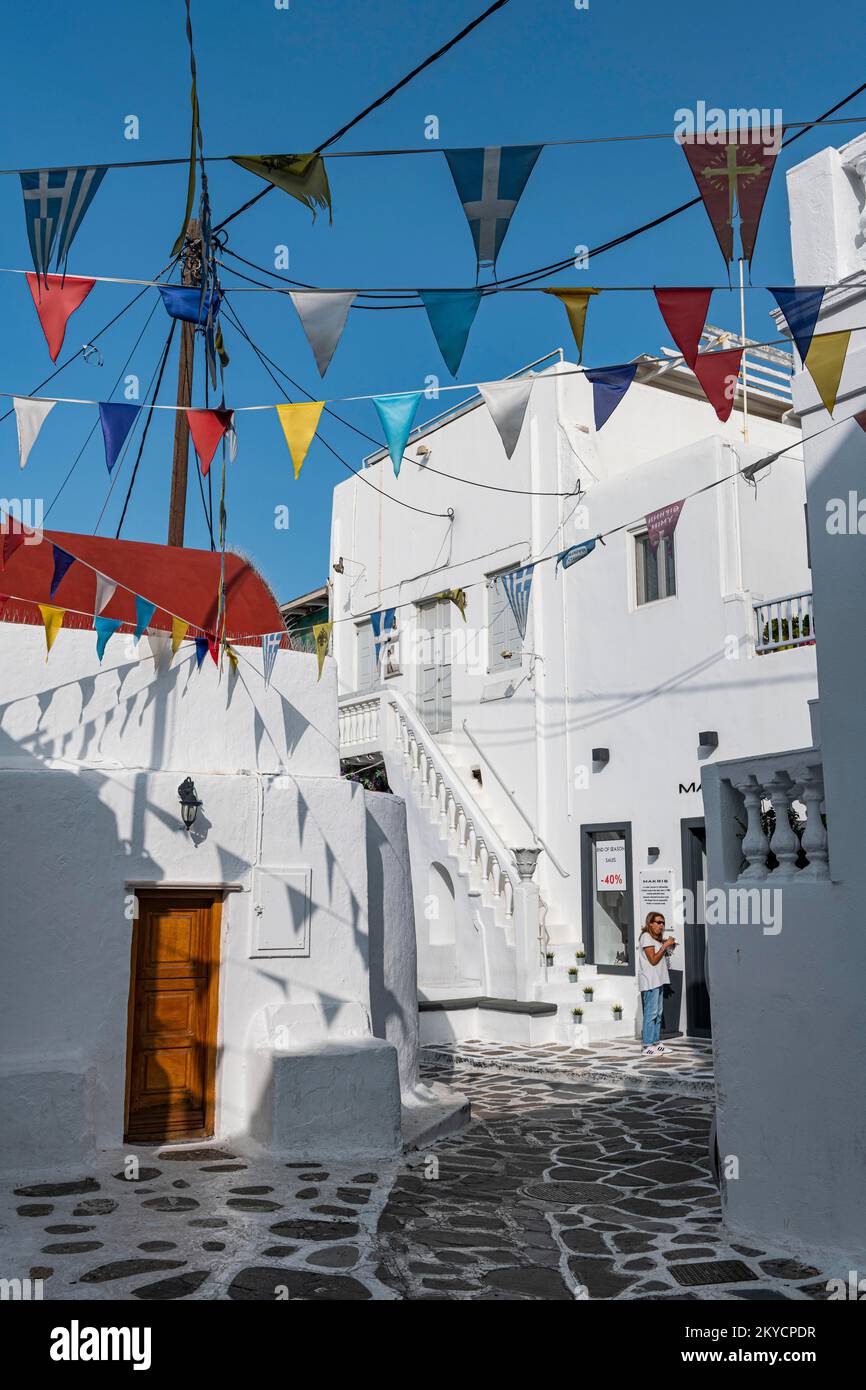 The white washed old town of Horta, Mykonos, Greece Stock Photo - Alamy