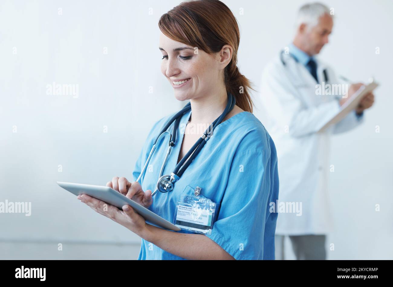 Using digital tools for your diagnosis. A female doctor working on a ...