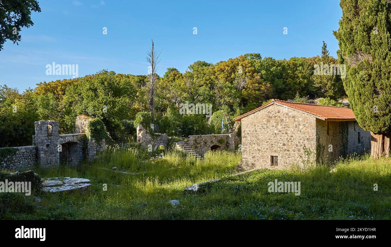 Secluded location, Asomatos Monastery, Half decayed, Chapel, Cypress ...
