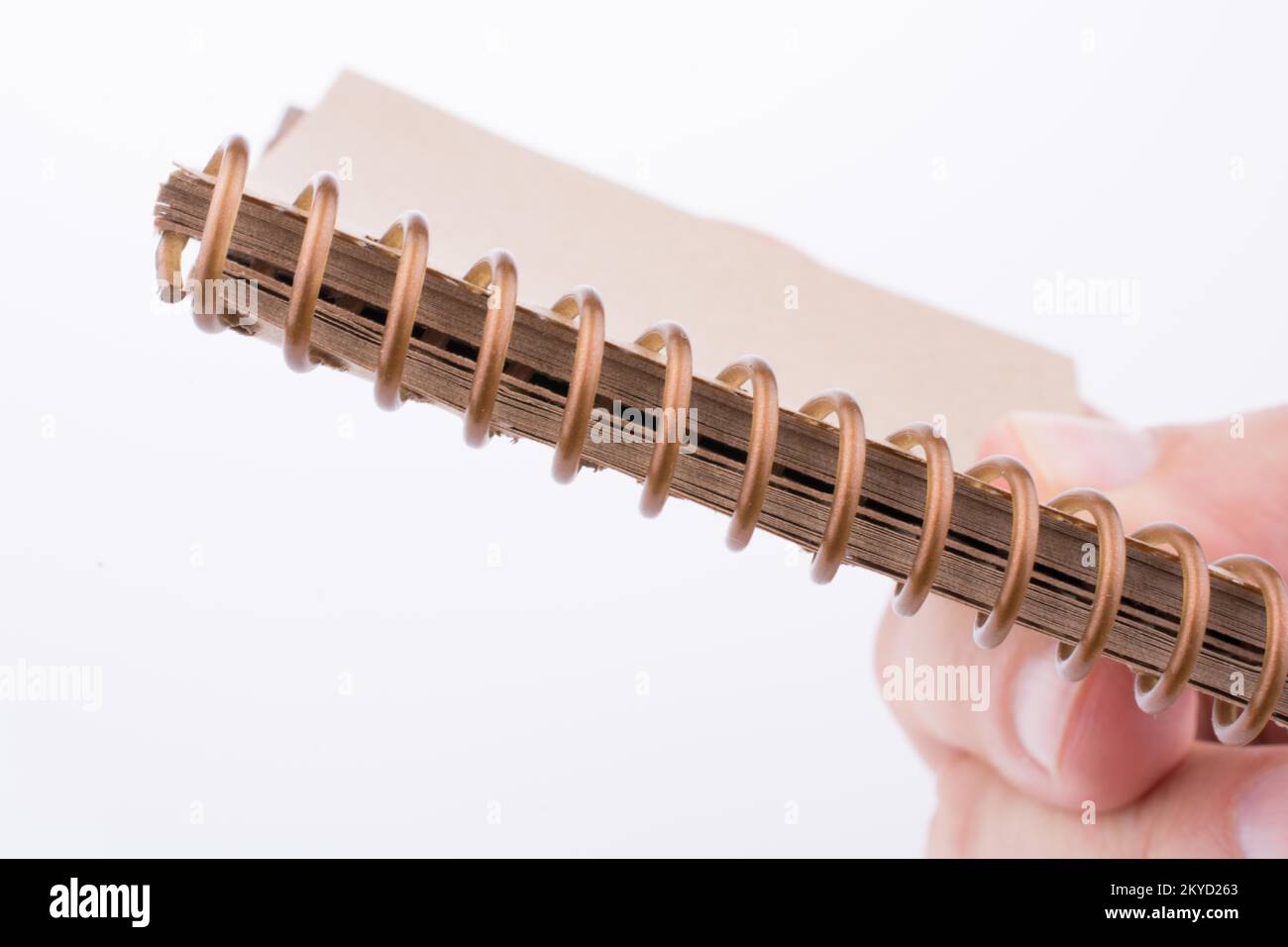 Hand holding a spiral notebook Stock Photo - Alamy