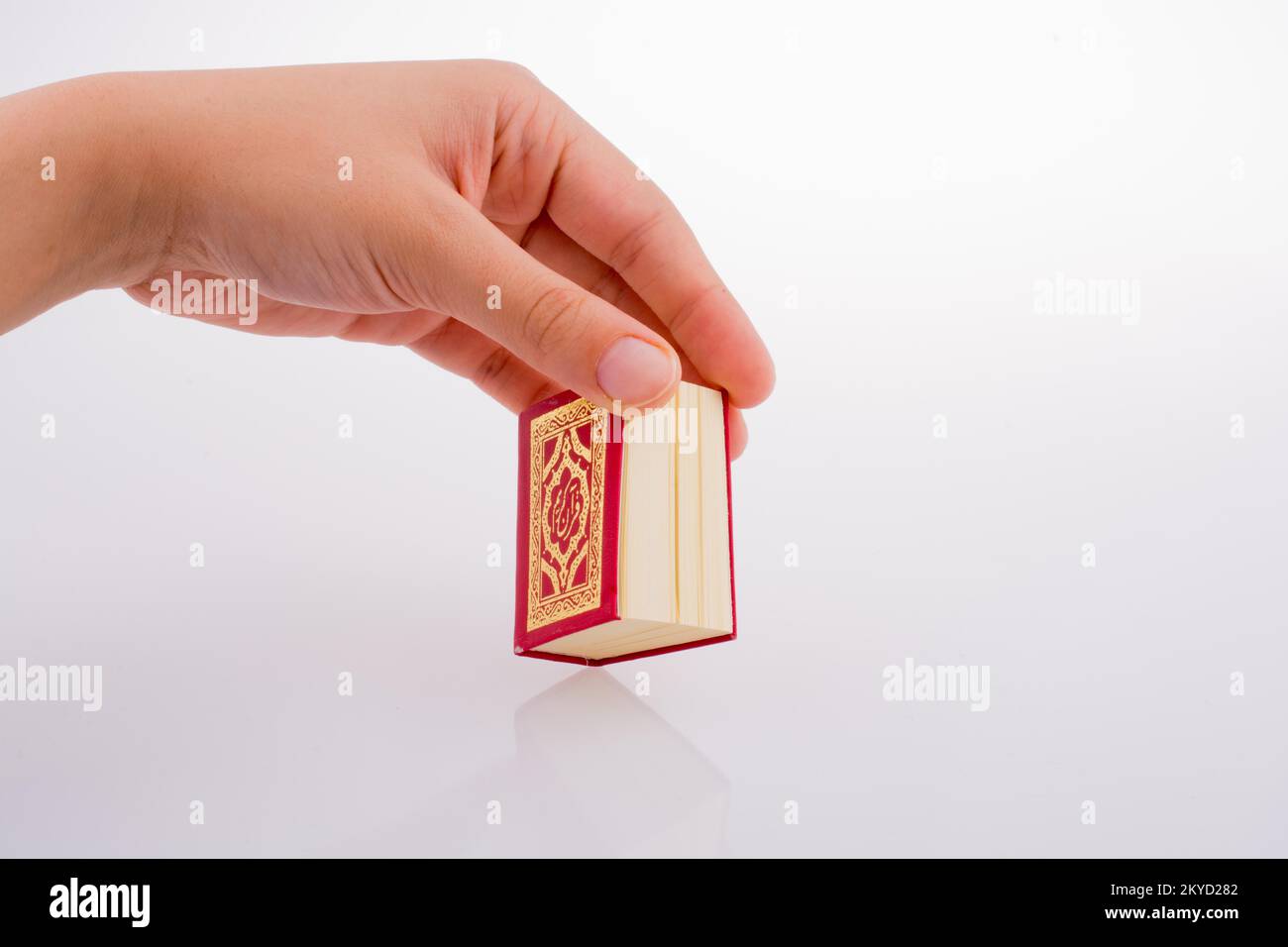 Hand holding The Holy Quran on a white background Stock Photo - Alamy