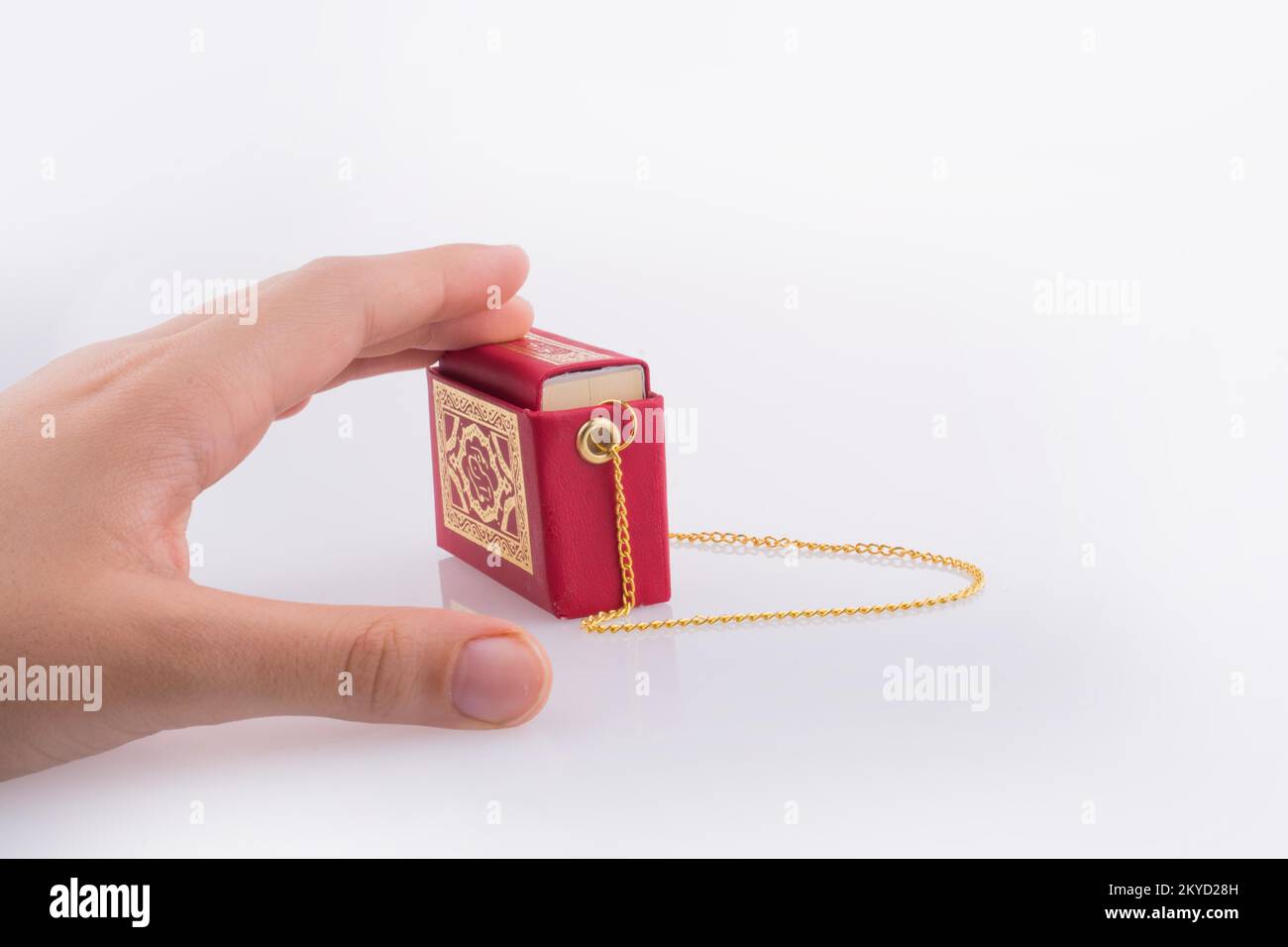 Hand holding The Holy Quran on a white background Stock Photo - Alamy