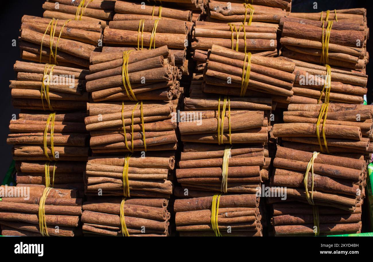 Stack of of Cinnamon sticks in view as background Stock Photo - Alamy