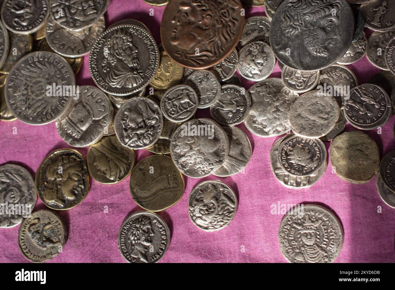 Antique metal coins collectiion as a background Stock Photo - Alamy