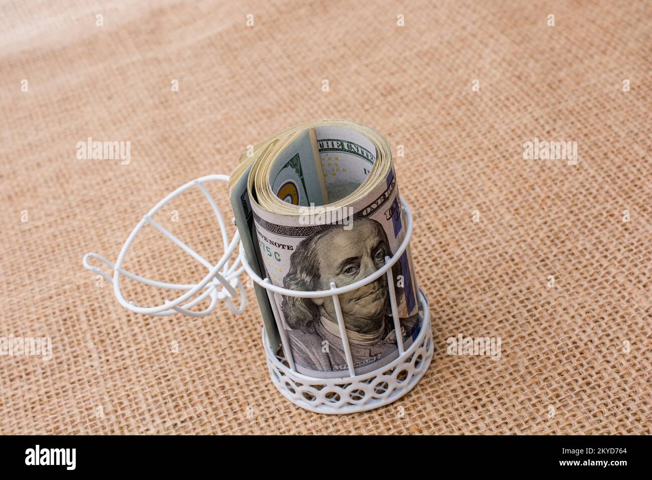 Banknote bundle of US dollar placed in a birds cage Stock Photo - Alamy