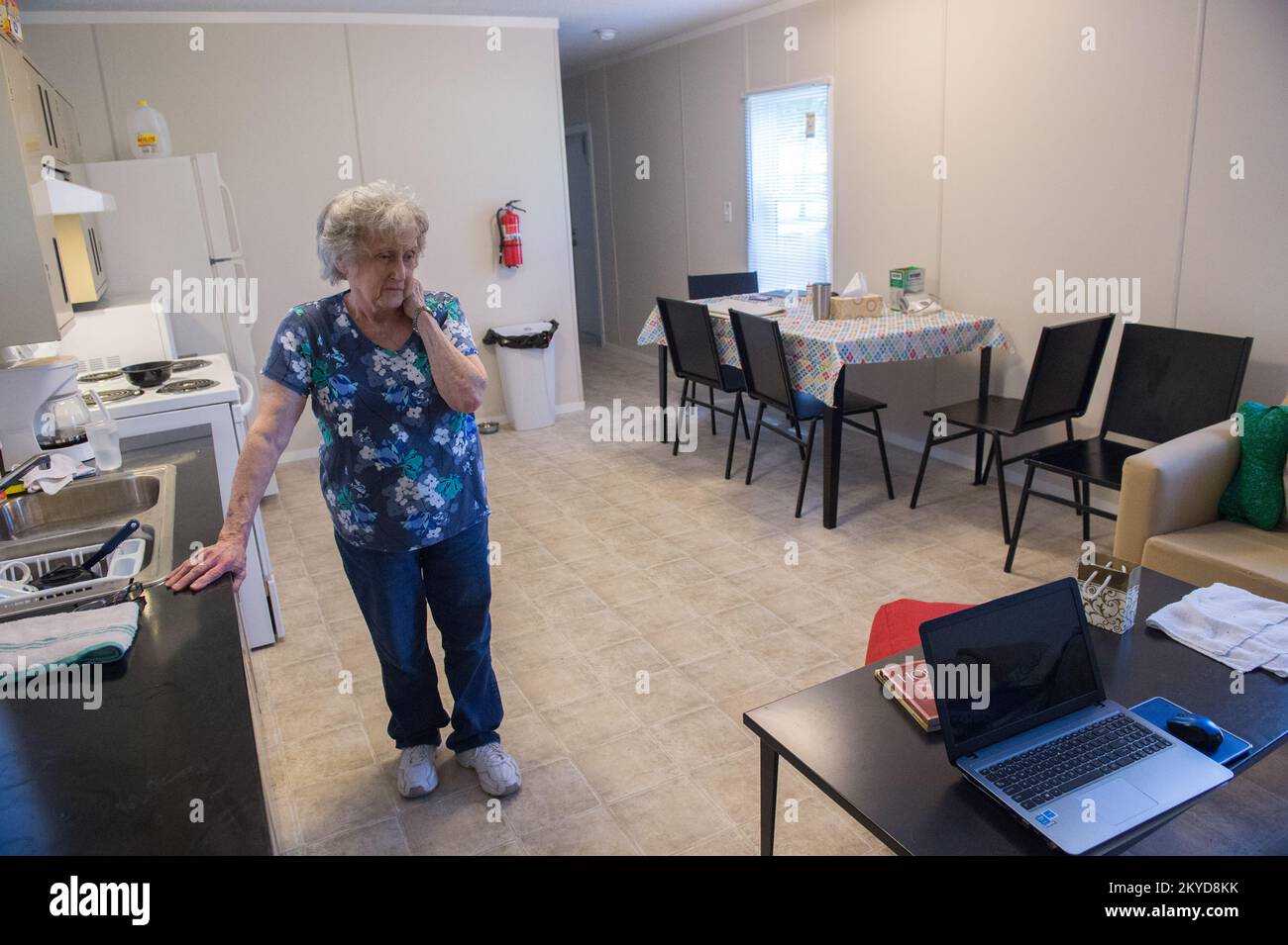 Flood survivor Mary Ann Wallace stands inside of the Manufactured ...