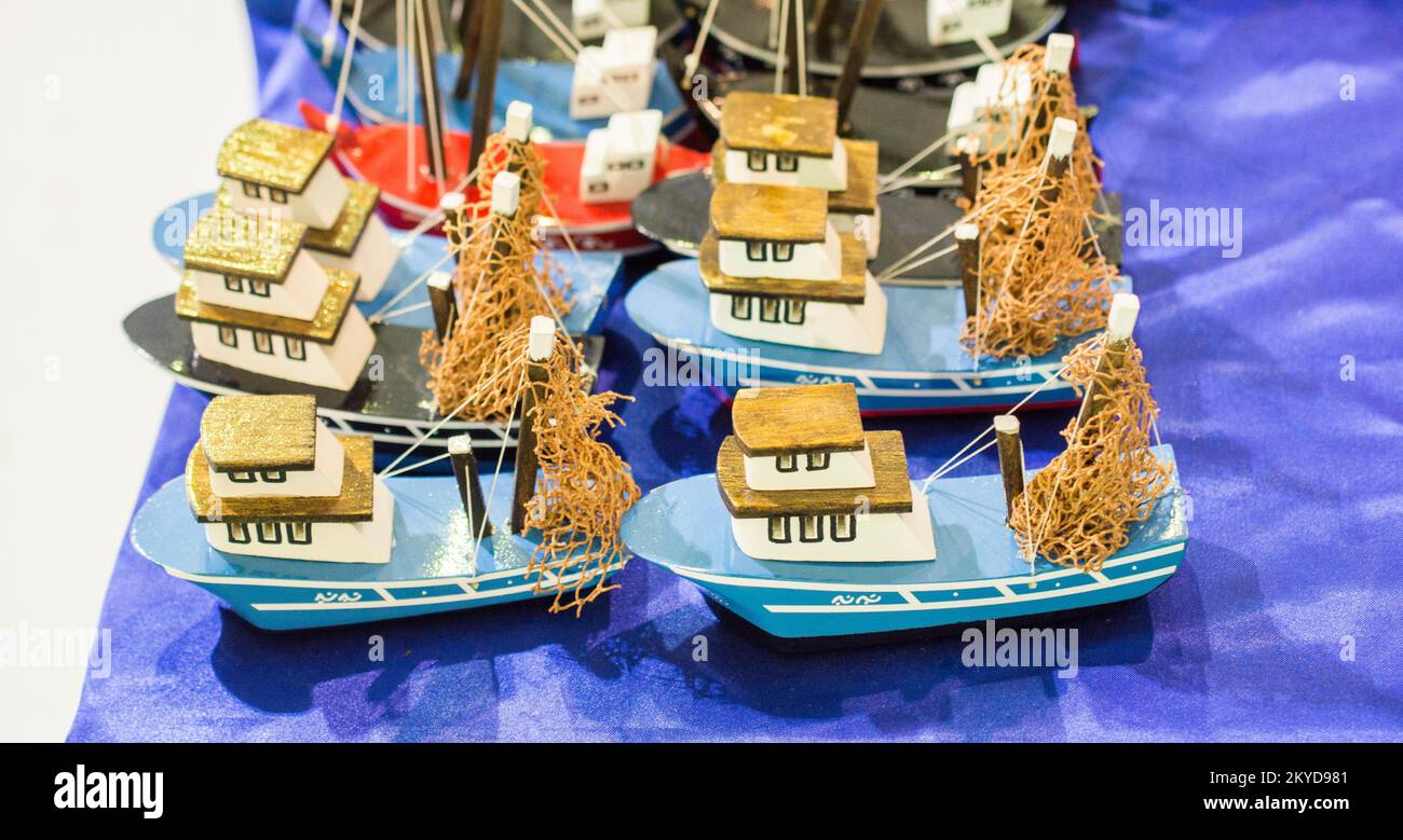 Set of mini size colorful model boats Stock Photo - Alamy