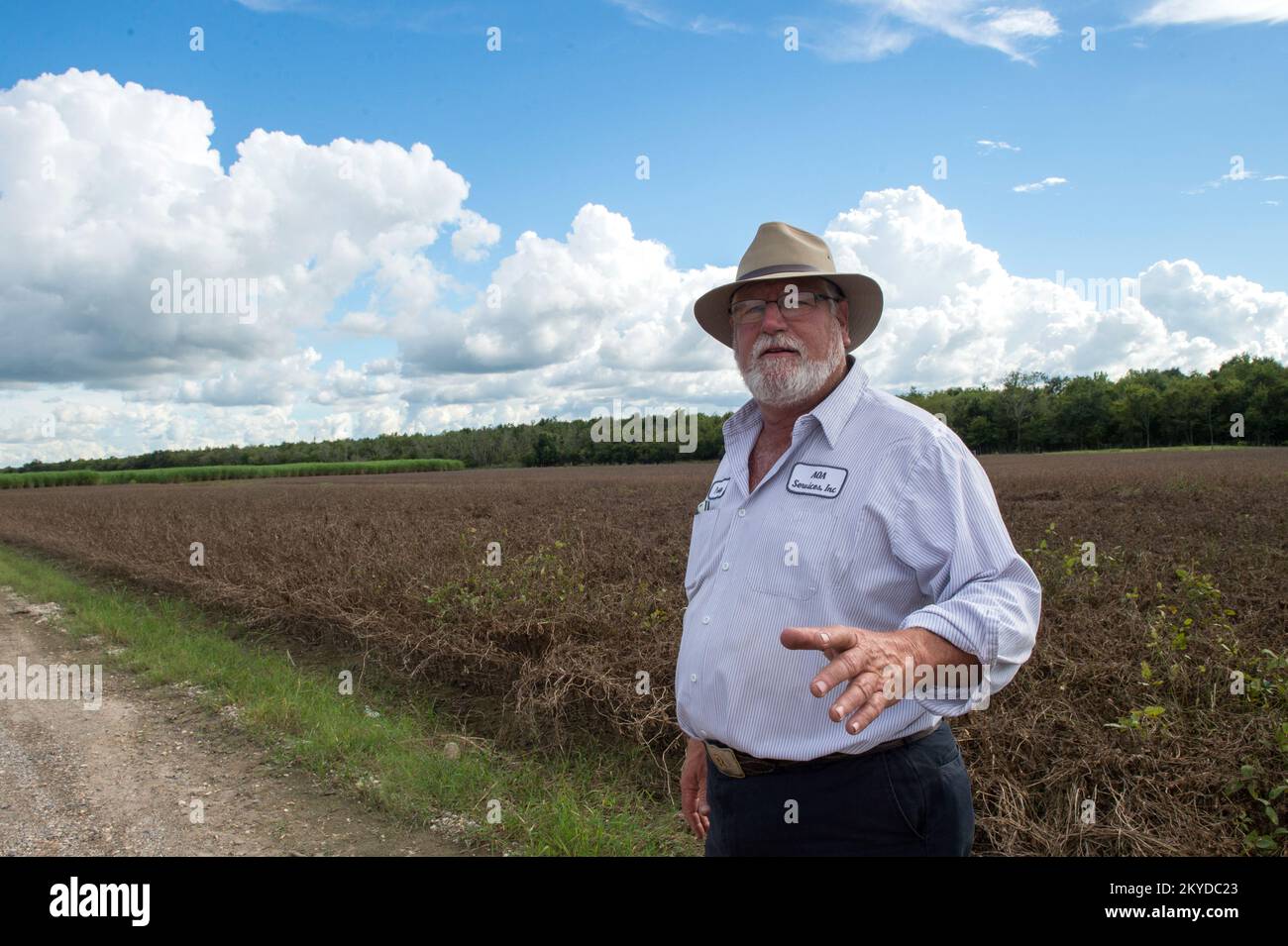 Ricky Roussel, also known as "Possum," stands in front of his soybean ...