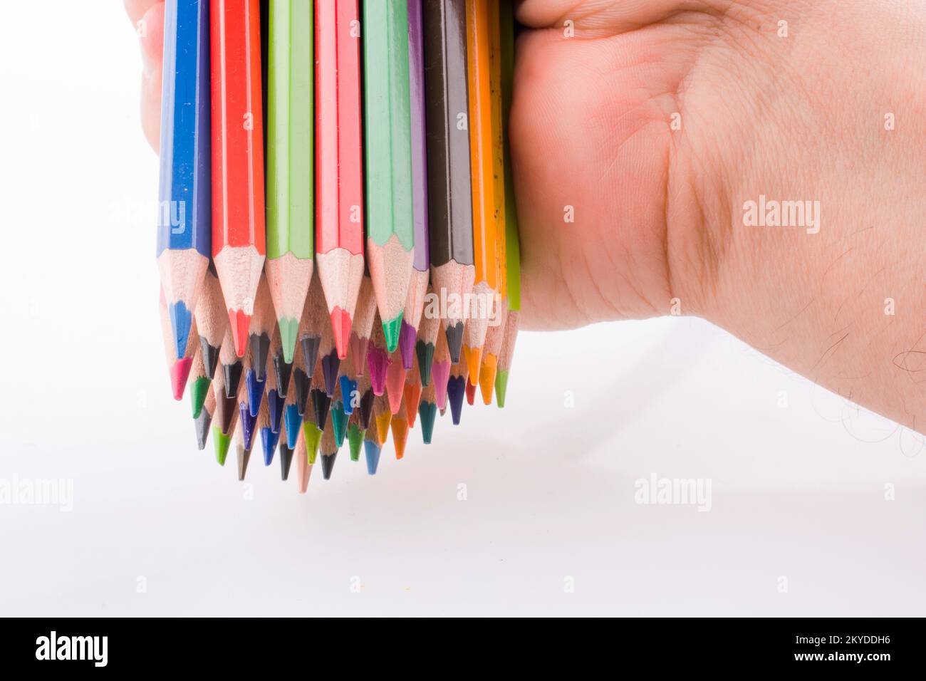 Hand holding Color pencils on a white background Stock Photo - Alamy