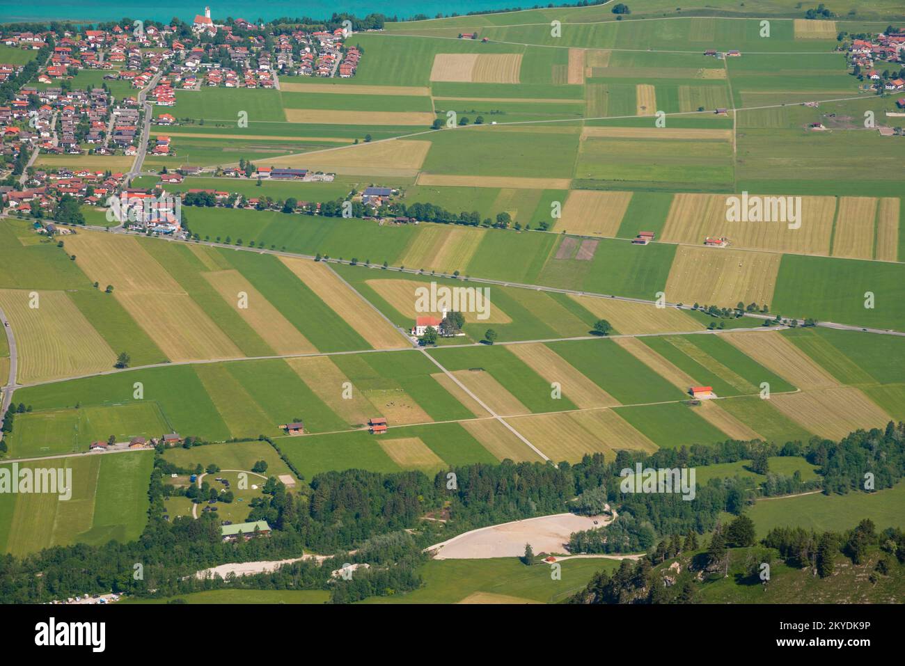 Panorama from the Tegelberg massif to the baroque church of St. Coloman ...